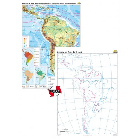 America de sud. Harta fizico-geografica si a principalelor resurse ...