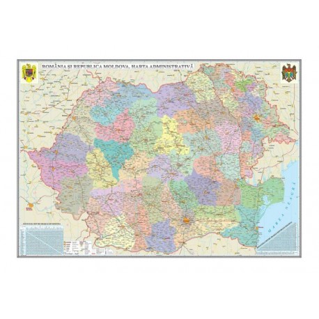 Romania si Republica Moldova. Harta administrativa /Harta de contur ...