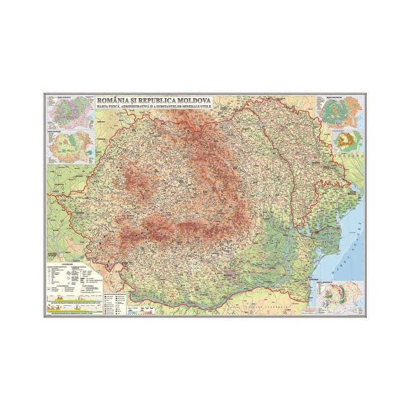 Romania si Republica Moldova. Harta, fizica, administrativa si a ...