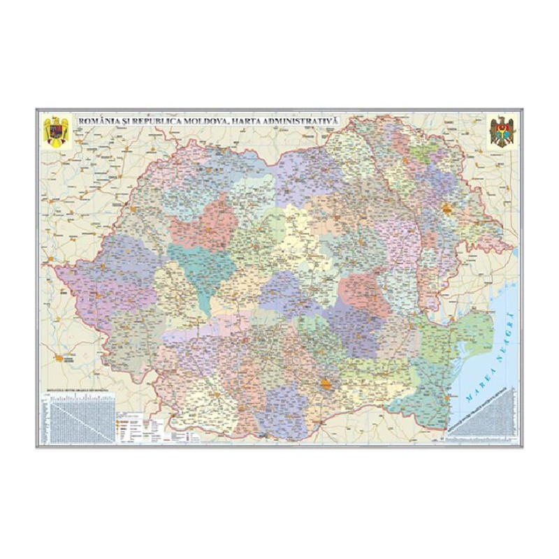 Romania si Republica Moldova. Harta administrativa (700x500mm), fara ...